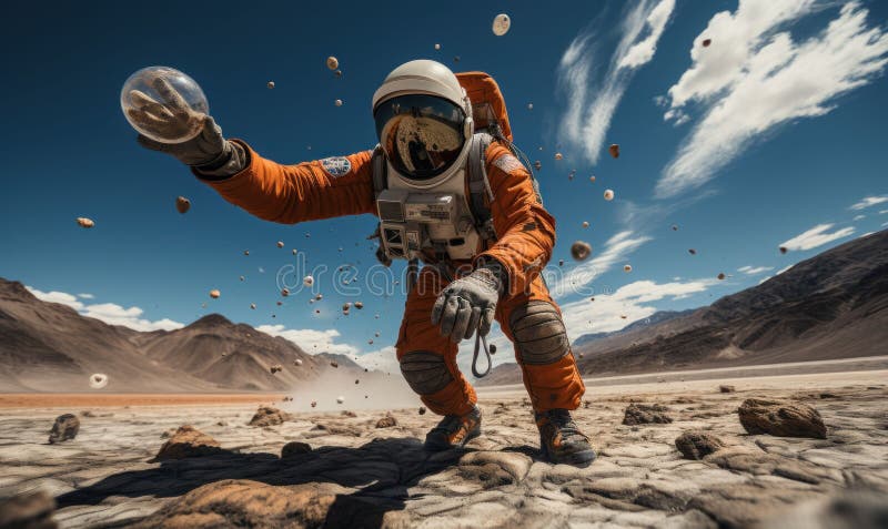 AI Generated Illustration of an Astronaut Throwing a Ball from a Metal ...