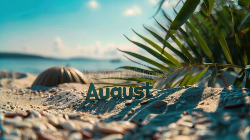 AI-generated Illustration of an August Sign on a Sandy Beach with ...