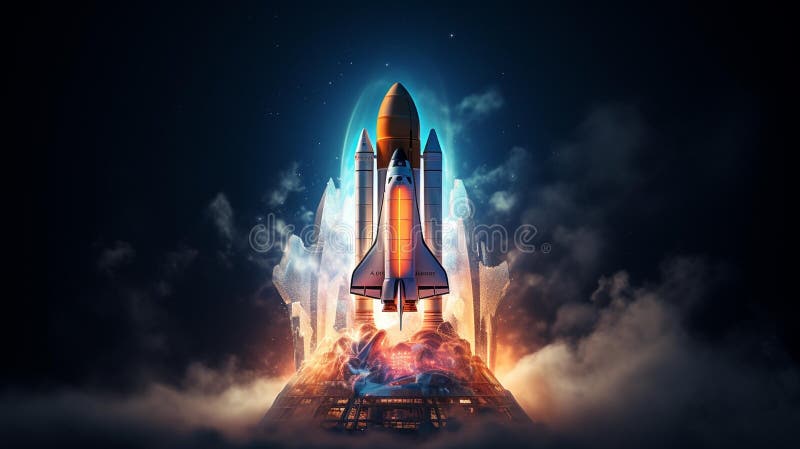 A Space Rocket Launch into the Dark Blue Sky with Clouds Stock ...