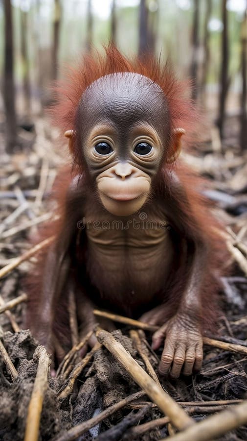 AI Generated Illustration of a Baby Monkey in a Dried Jungle Stock ...