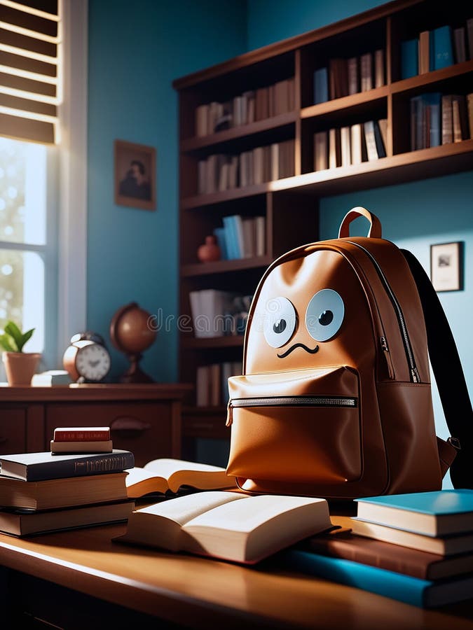 AI Generated Illustration of a Backpack on a Desk Surrounded by Various ...