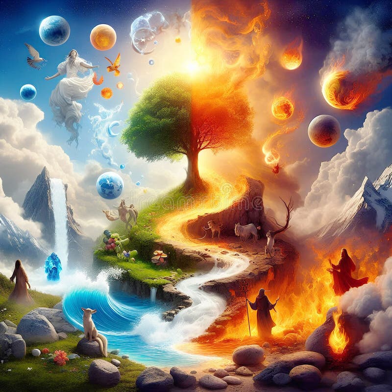 AI Generated Illustration of the Balance of Elements with a Tree in the ...