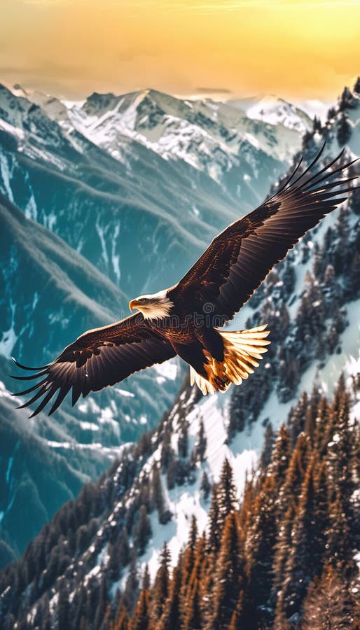 AI Generated Illustration of a Bald Eagle Soars Over Mountains and ...