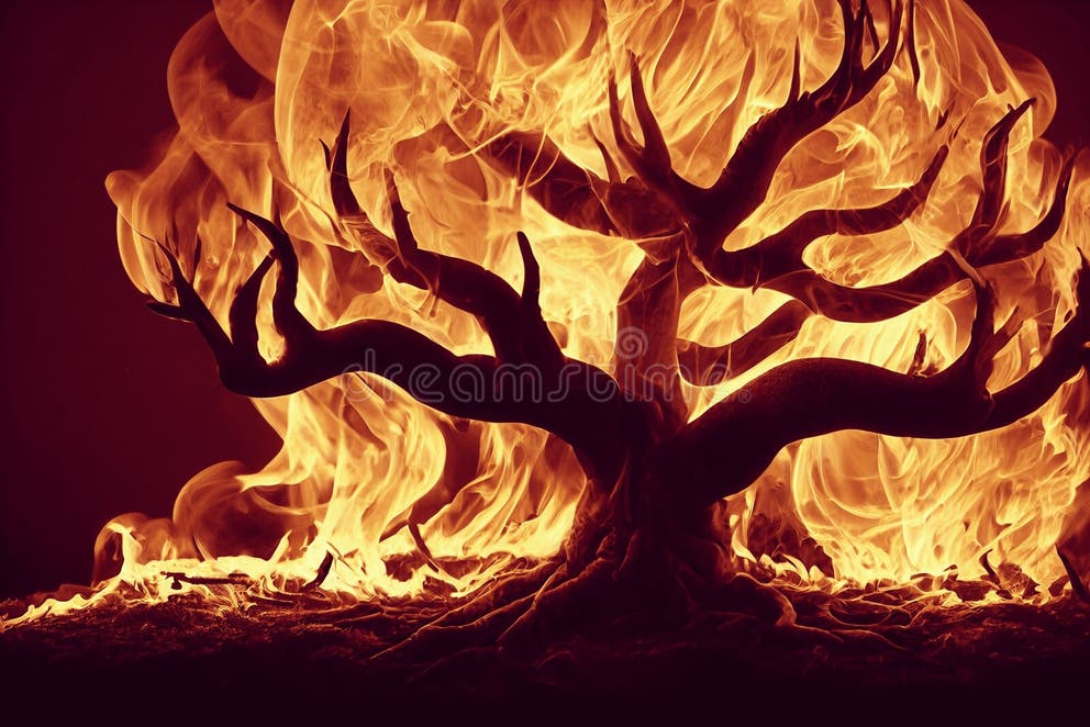 AI Generated Illustration of a Bare Tree Burning in Flames Stock ...