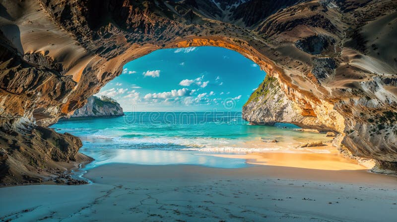 AI Generated Illustration of a Beach Cave with an Opening Overlooking ...