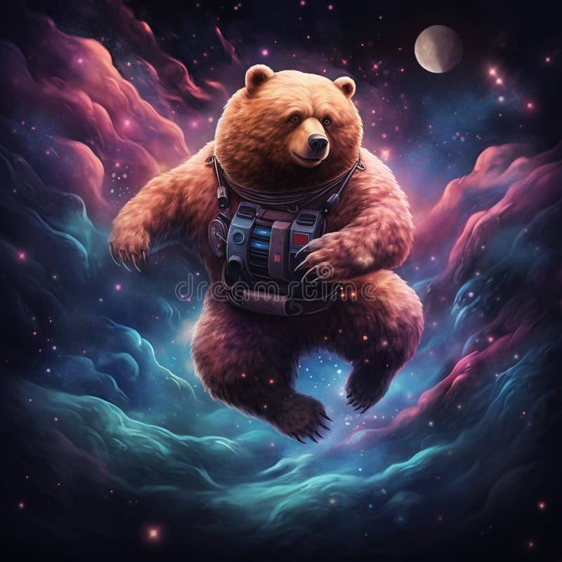 AI-generated Illustration of a Bear Floating in Space with a Device ...