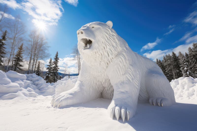 AI Generated Illustration of a Bear Made of Snow Stock Image - Image of ...
