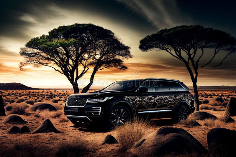 AI Generated Illustration of a Beautiful Big Modern Black Car in the ...