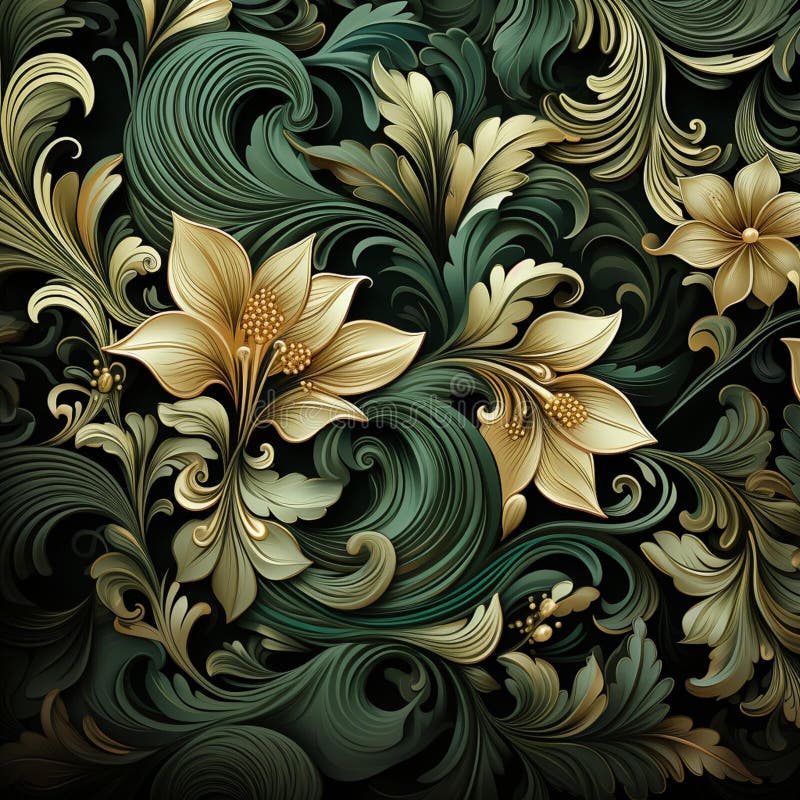 AI Generated Illustration of Beautiful Flowers in Kranok Pattern Stock ...