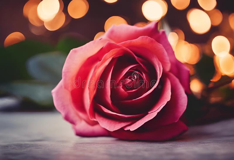 A Single Rose with Lights in the Background from a Low Angle Stock ...