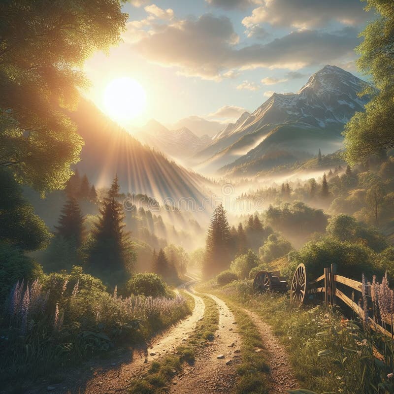 Mountain Sunrise - AI Generated Illustration, Realistic Stock ...