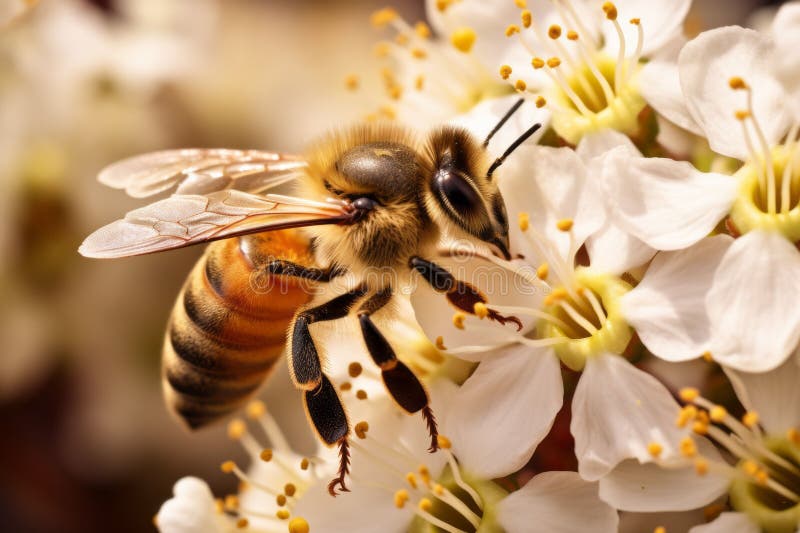 AI Generated Illustration of a Bee Meticulously Collecting Pollen, Its ...