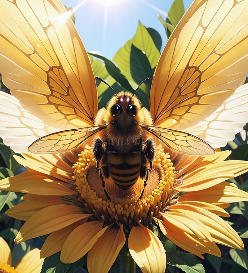 AI Generated Illustration of a Bee Perched on a Sunflower Under the ...