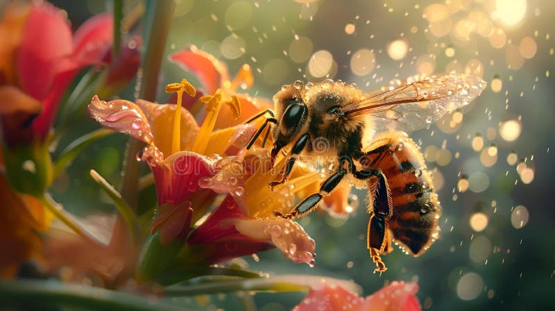 AI Generated Illustration of a Bee on Water Stream Over Head Stock ...