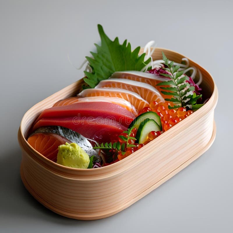 AI-generated Illustration of a Bento Box with Fresh Fish Slices and ...