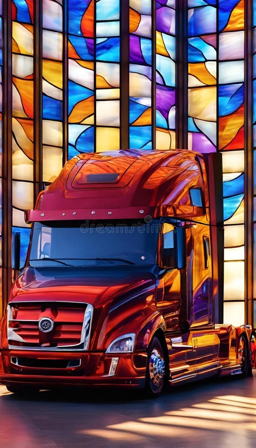 AI Generated Illustration of a Big Rig Parked in Front of a Huge ...