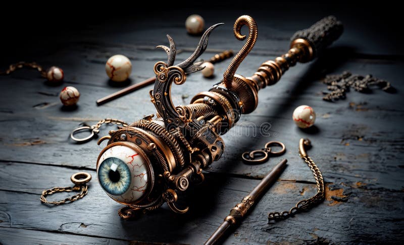 AI Generated Illustration of a Biomechanical Steampunk Magic Wand Stock Illustration ...