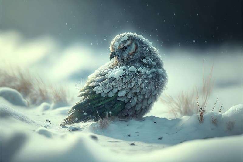 AI Generated Illustration of a Bird on the Snow Stock Illustration ...