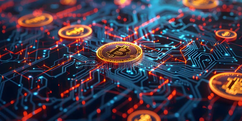 AI Generated Illustration of the Bitcoin Cryptocurrency Coins on a ...