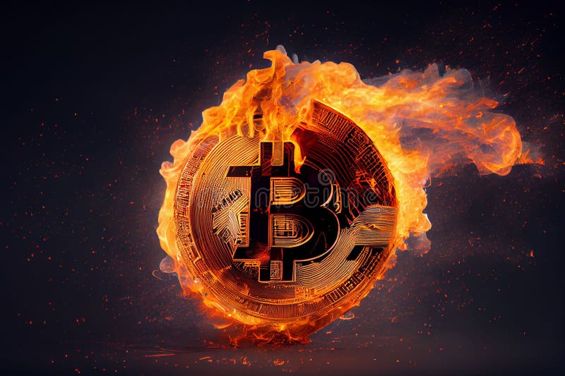 AI-generated Illustration of a Bitcoin in a Fire, Surrounded by Sparks ...