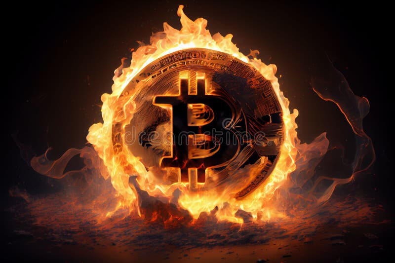 AI-generated Illustration of a Bitcoin in a Fire, Surrounded by Sparks ...