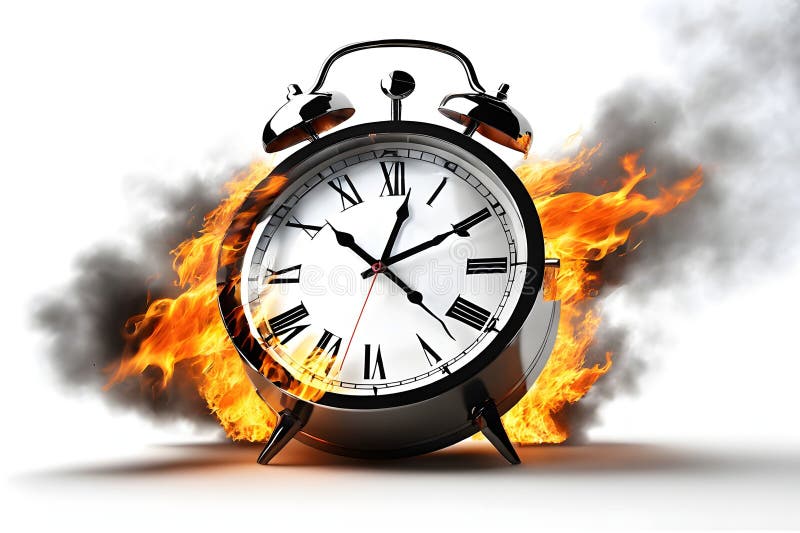 AI Generated Illustration of a Black Alarm Clock in Fire Stock ...