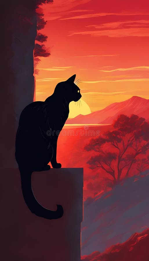 AI Generated Illustration of a Black Cat Perched on Tall Pillar at ...