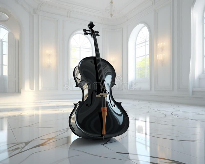 AI Generated Illustration of a Black Cello in an Empty White Room Stock ...