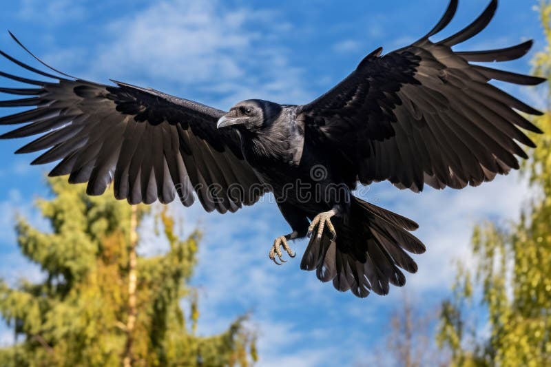 AI Generated Illustration of a Black Crow Soaring through a Blue Sky ...