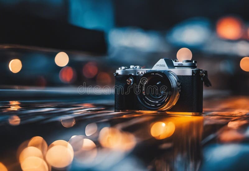 AI Generated Illustration of a Black Digital Camera on a Bokeh Backdrop ...