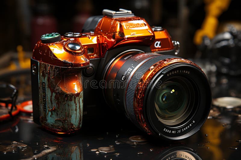 AI Generated Illustration of a Black Digital Camera Covered with Orange ...