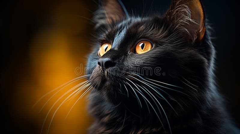AI Generated Illustration of a Black Domestic Cat Facing To the Right ...