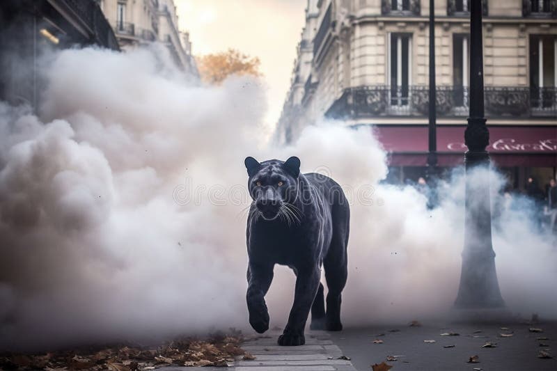 AI Generated Illustration of Black Leopard Moving Out from an Explosion ...
