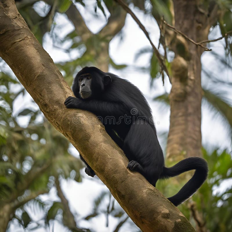 AI Generated Illustration of a Black Monkey Perched on a Tree, Peeking ...