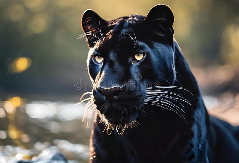 AI-generated Illustration of a Black Panther with Golden Eyes Looking ...