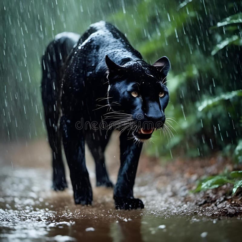 AI Generated Illustration of a Black Panther with Open Mouth Walking ...
