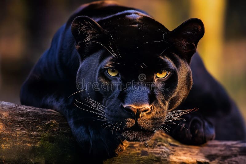 AI-generated Illustration of a Black Panther Resting on a Log Stock ...