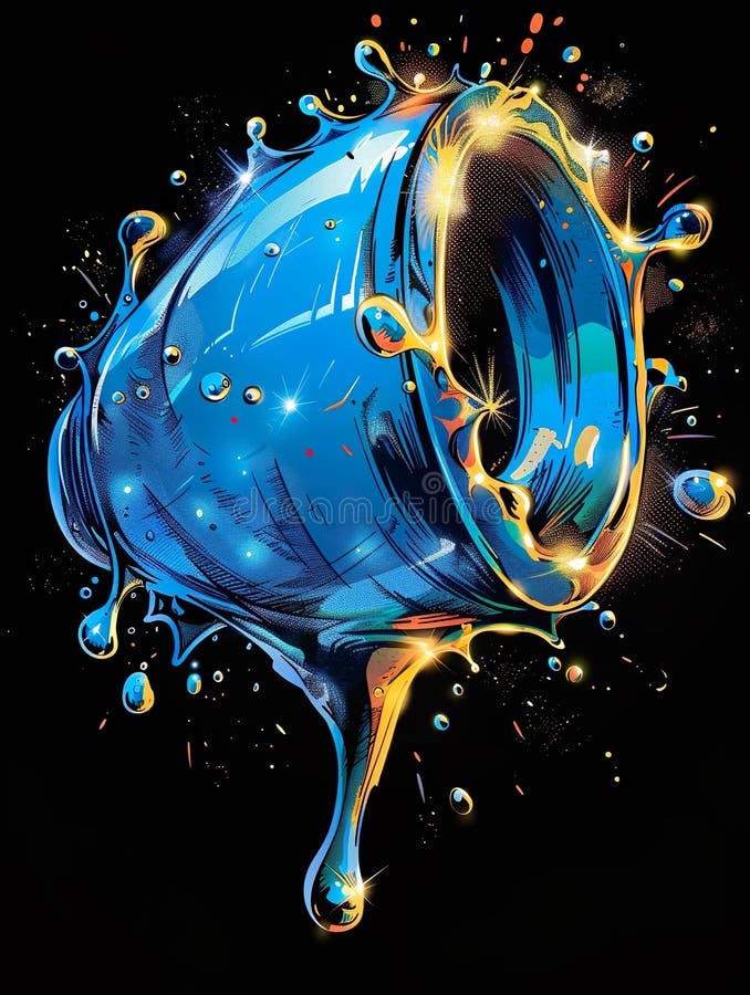 Blue Barrel Pouring Liquid into it with a Splat and Bubbles on the ...