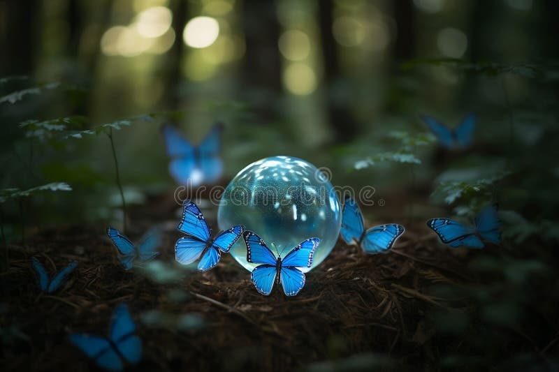 AI Generated Illustration of Blue Butterflies Flutter Around a ...