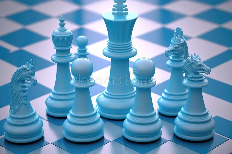 AI Generated Illustration of Blue Chess Figures on the Board Stock ...
