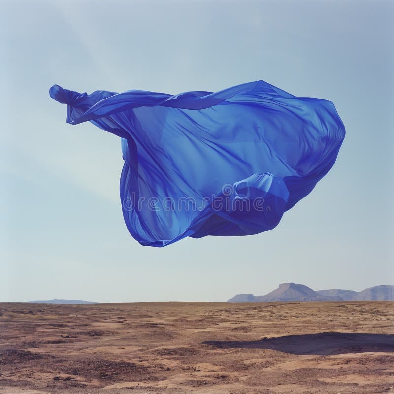 AI Generated Illustration of a Blue Fabric Blowing in the Wind Against ...