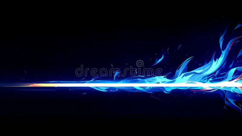 AI Generated Illustration of Blue Fire Line Dynamically Moving on Black ...