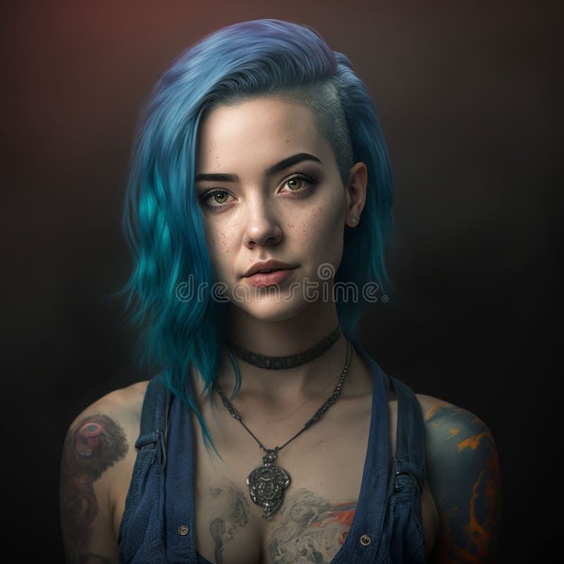 AI Generated Illustration of a Blue Haired Edgy Looking Woman Stock ...