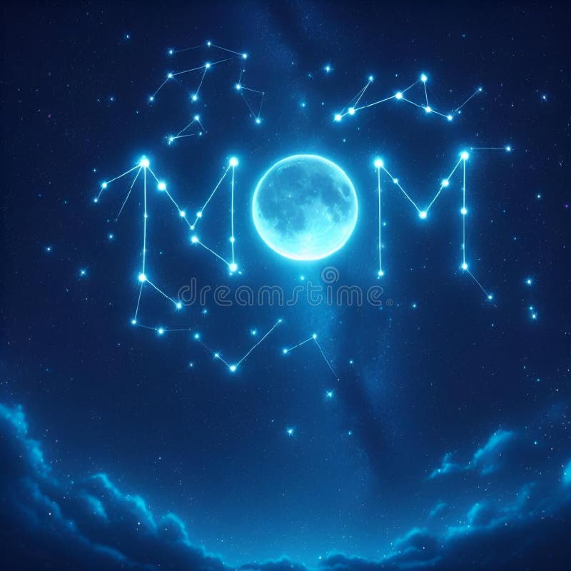 AI Generated Illustration of a Blue Moon Over Ocean with "mom" Written ...