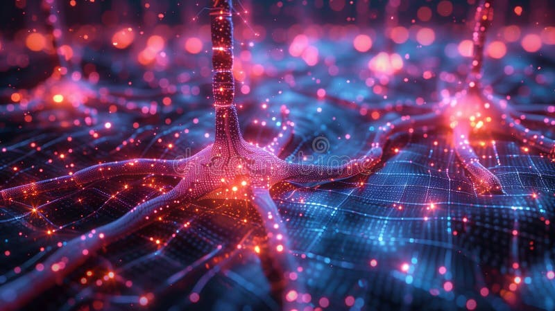 AI Generated Illustration of Blue Neuron Branching Structure Synapse on ...
