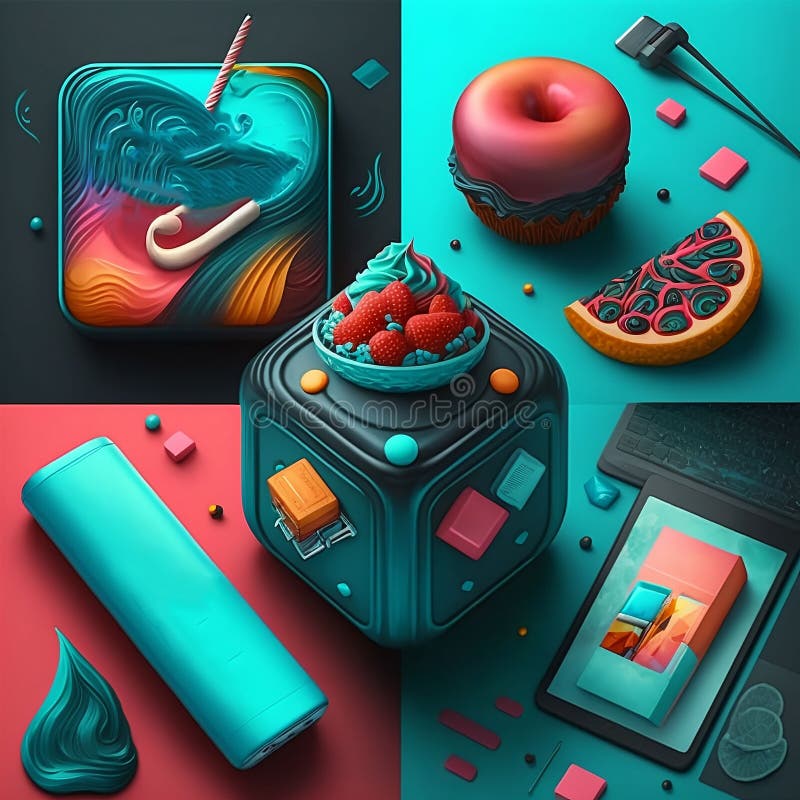 AI-generated Illustration of a Blue, Pink Split Background in Decorated ...