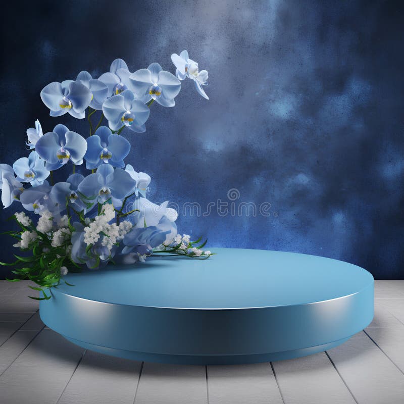 AI Generated Illustration of a Blue Platform with a Floral Arrangement ...