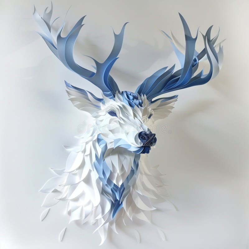 AI Generated Illustration of a Blue and White Stag Made of Paper Stock ...