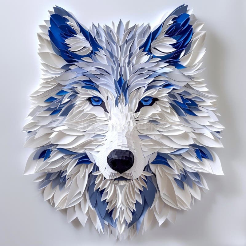 AI Generated Illustration of a Blue and White Wolf Made of Paper Stock ...