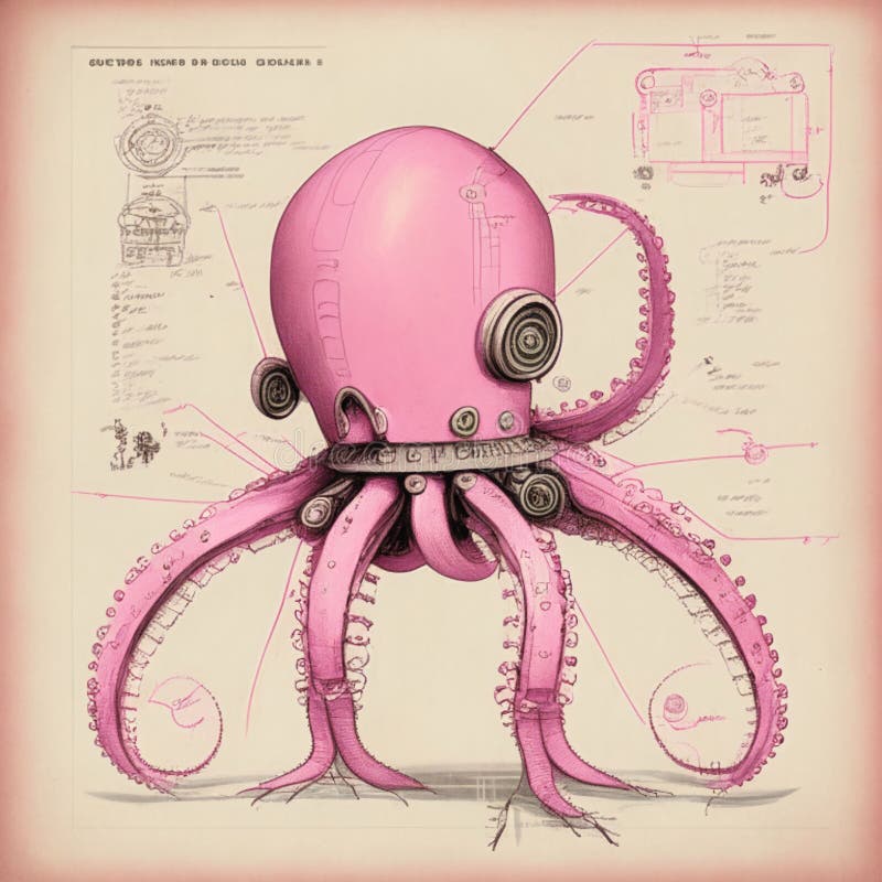 AI-generated Illustration of a Blueprint for a Pink Robot Octopus Stock ...